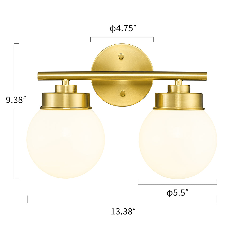 Brushed Gold Globe Bathroom Light Fixtures with White Glass Shade - 13